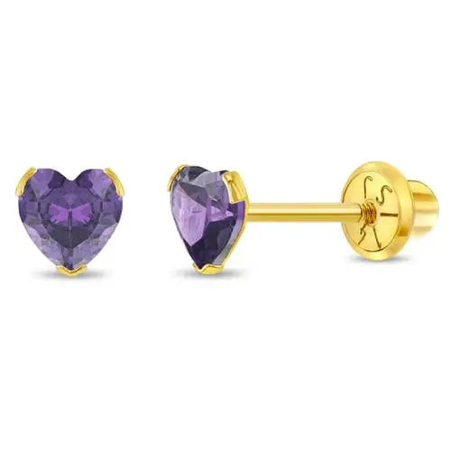 IN SEASON JEWELRY 14k Yellow Gold Cubic Zirconia Heart Earrings - February