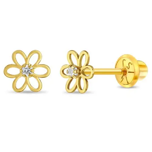 IN SEASON JEWELRY 14k Yellow Cubic Zirconia Flower Earrings - Gold