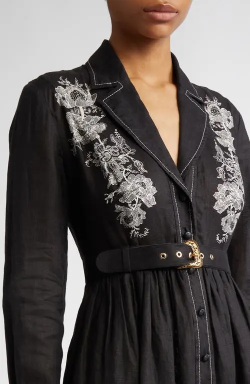 Zimmermann Embroidered Linen Shirt Dress In Black Floral - 30% Off |  Editorialist