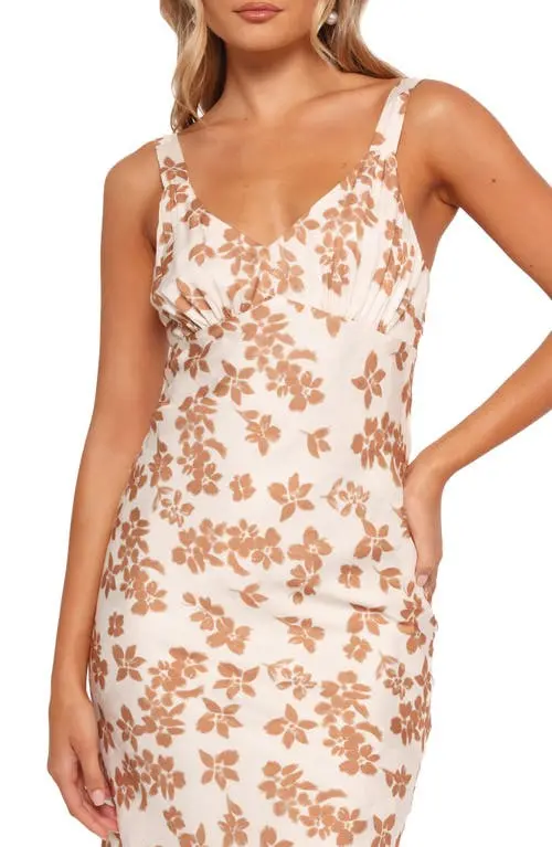 Petal & Pup Franny Floral Print Midi Dress - Cream Brown Floral |  Editorialist