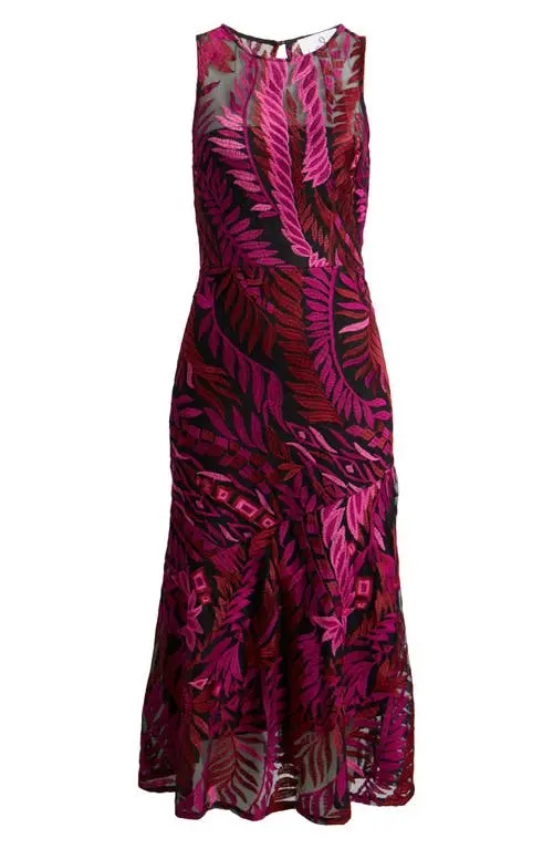 Sam Edelman Laurel Leaf Embroidered Midi Dress In Dark Pink - 55% Off |  Editorialist