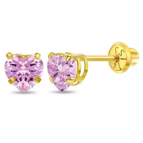 IN SEASON JEWELRY 14k Yellow Heart Stud Earrings - Pink