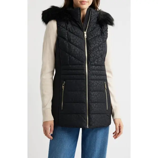 Michael Kors Faux Fur Trim Quilted Vest