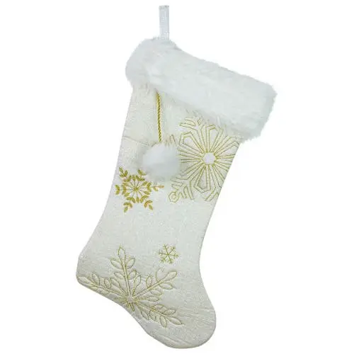 NORTHLIGHT Christmas Stocking With Faux Fur Cuff - White
