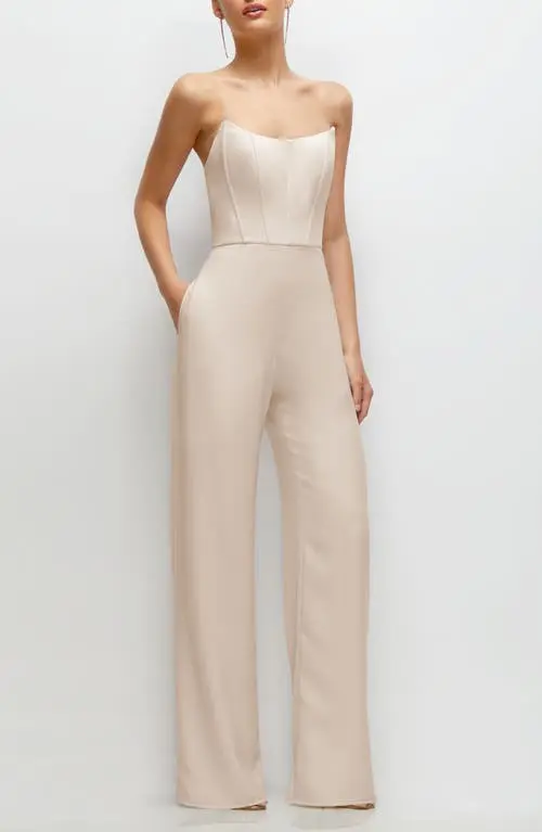 After Six Corset Strapless Wide Leg Jumpsuit - Oat