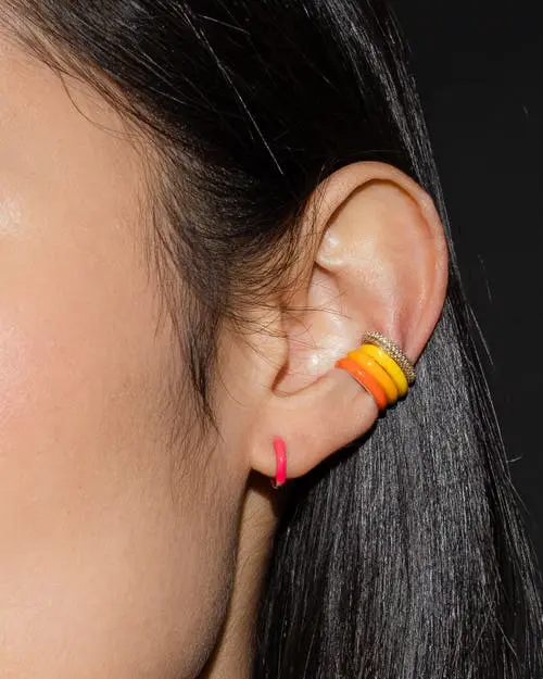 Fry Powers Neon Enamel Huggie Earrings