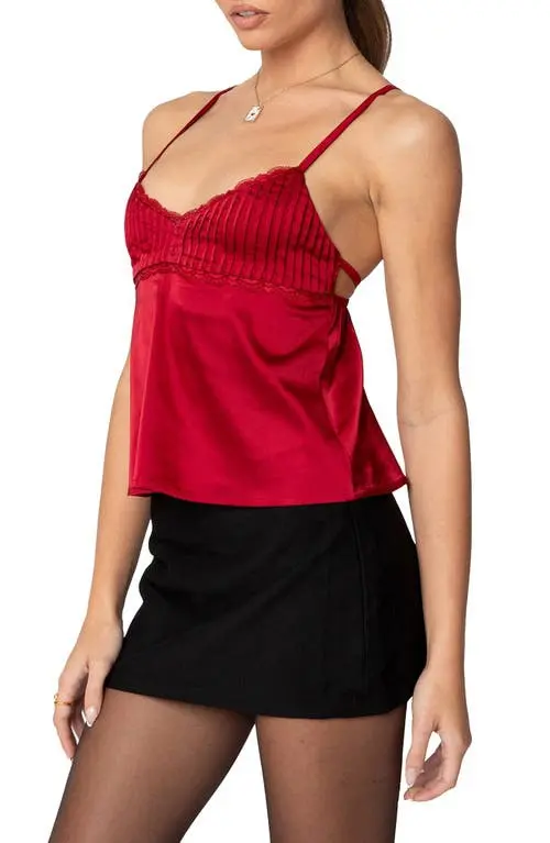 EDIKTED Blanca Lace Trim Satin Camisole - Red