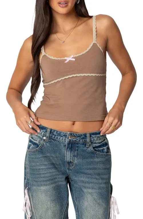 EDIKTED Elin Lace Trim Camisole - Brown