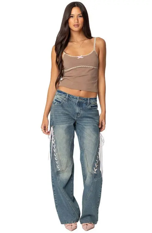 EDIKTED Elin Lace Trim Camisole - Brown