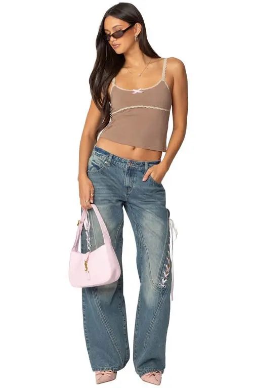 EDIKTED Elin Lace Trim Camisole - Brown