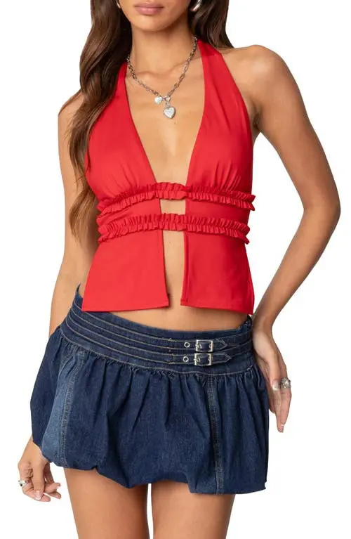 EDIKTED Luma Split Front Halter Top - Red
