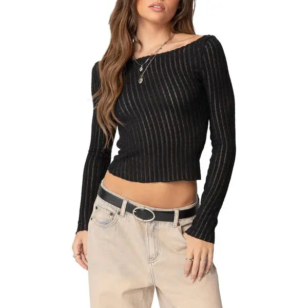 EDIKTED Textured Long Sleeve Boat Neck Shirt