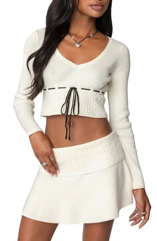 EDIKTED Andie Cropped Knit Top - Cream