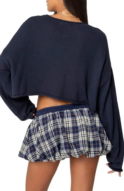 EDIKTED Shyrah Oversized Knit Crop Top - Navy