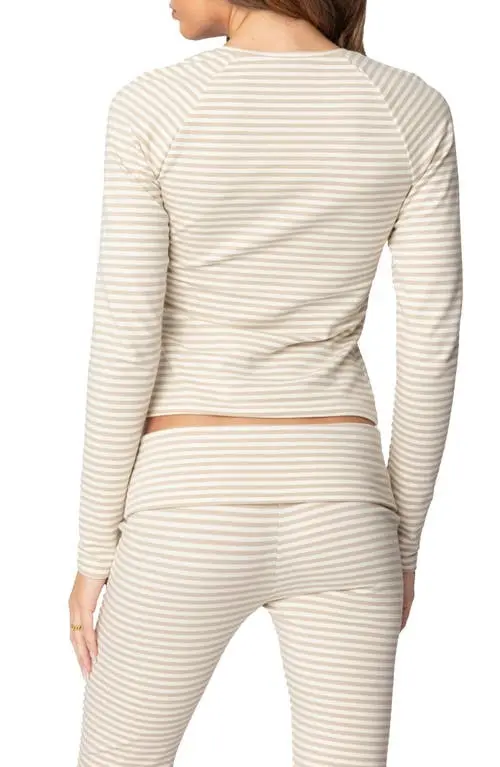 EDIKTED Kaeli Stripe Long Sleeve T-shirt - Beige
