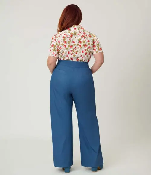 Unique Vintage 1940s Wide Leg Pants - Blue Chambray