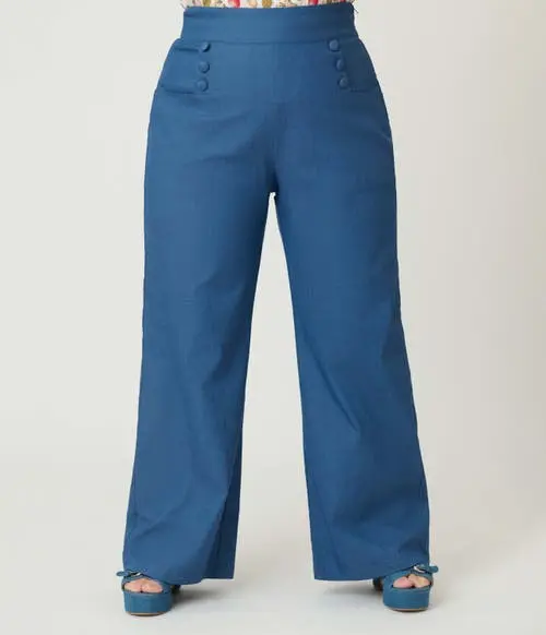 Unique Vintage 1940s Wide Leg Pants - Blue Chambray