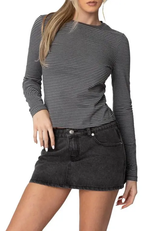 EDIKTED Brianna Stripe Stretch Cotton T-shirt - Dark-gray
