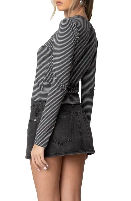 EDIKTED Brianna Stripe Stretch Cotton T-shirt - Dark-gray