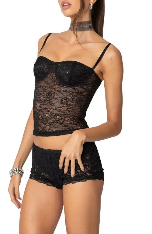 EDIKTED Krissy Sheer Lace Corset Top