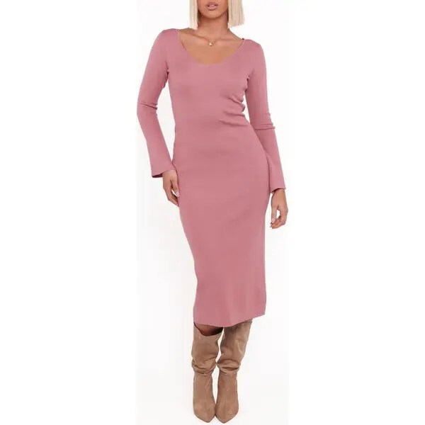 PETAL & PUP Lina V-neck Midi Sweater Dress - Pink