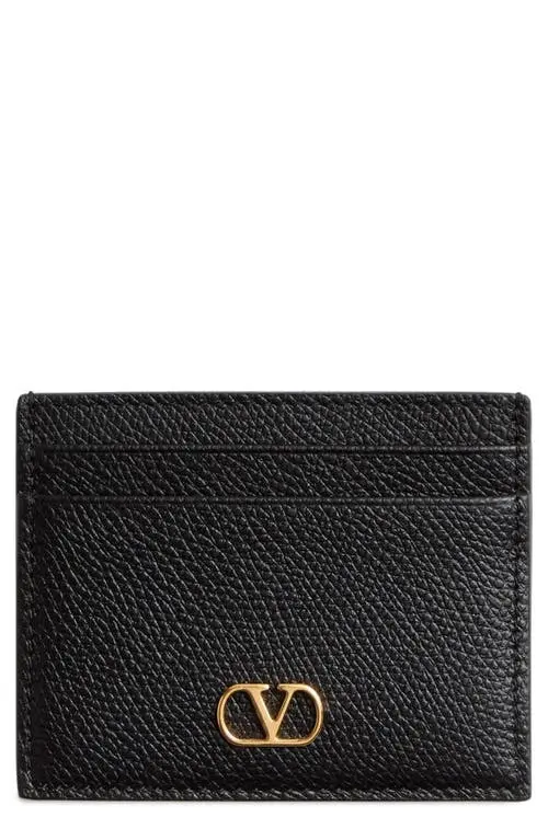 Valentino Garavani Vlogo Leather Card Holder - Black