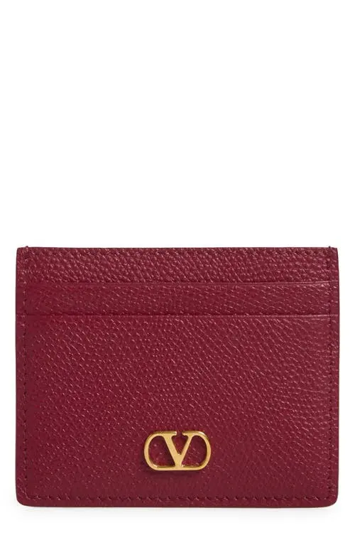 Valentino Garavani Vlogo Leather Card Holder - Dark Red