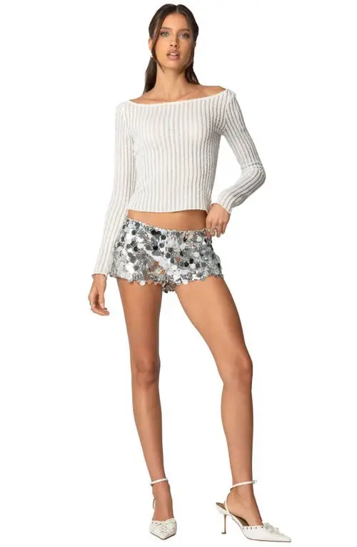 EDIKTED Sephira Sequin Shorts - Silver