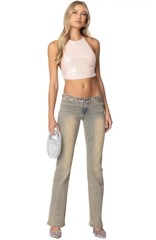 EDIKTED Sequin Crop Halter Top
