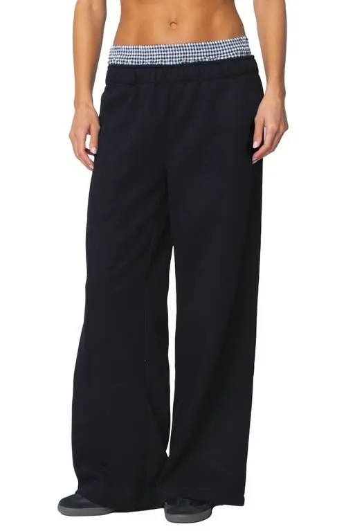 EDIKTED Gingham Boxer Detail Sweatpants - Black