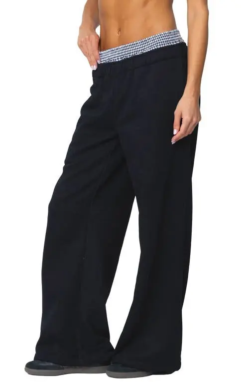 EDIKTED Gingham Boxer Detail Sweatpants - Black