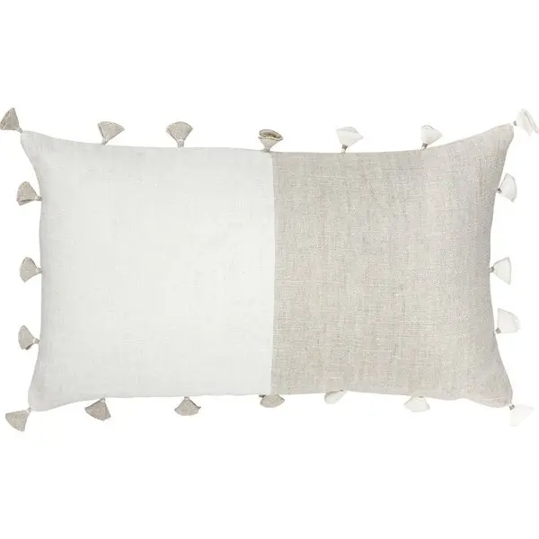 Anaya Tassels So Soft Linen Pillow With Down Insert - Beige