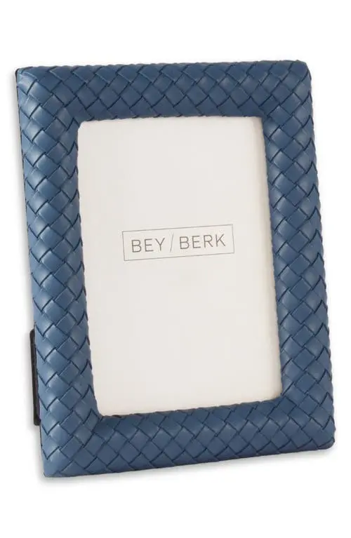 BEY-BERK Woven Leather Picture Frame - Navy