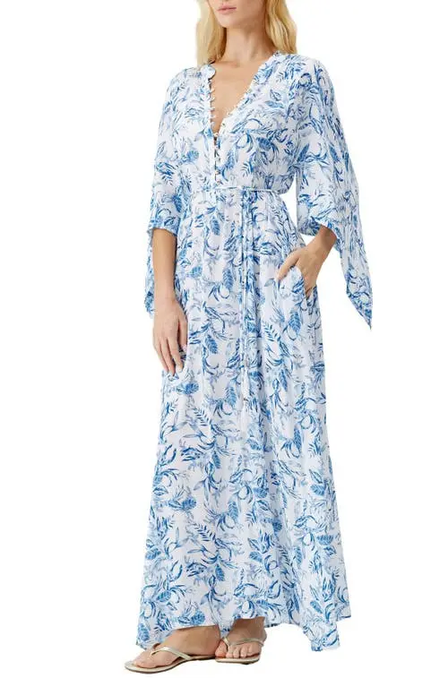 Melissa Odabash Edith Floral Maxi Cover-up Dress - Blue Leaf