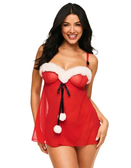 ADORE ME Claussine Babydoll Lingerie - Dark Red