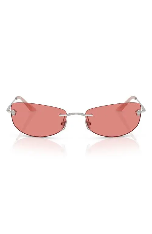 Versace 60mm Rimless Rectangular Sunglasses - Silver/ Rose