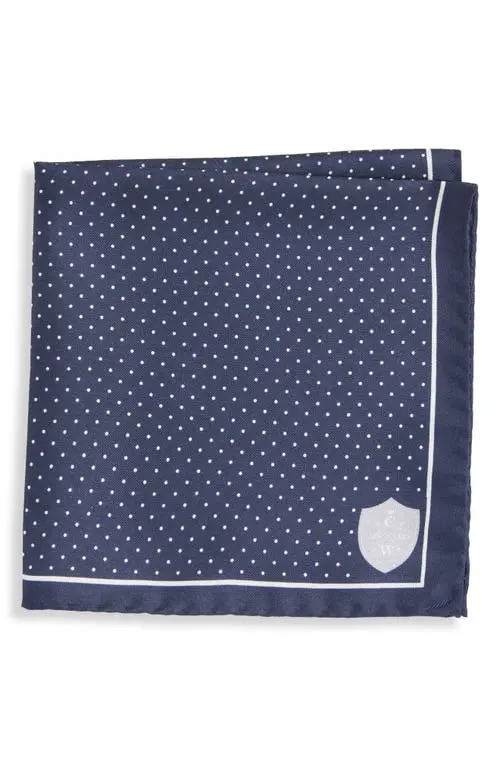 CLIFTON WILSON Polka Dot Silk Pocket Square - Navy