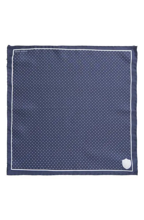 CLIFTON WILSON Polka Dot Silk Pocket Square - Navy