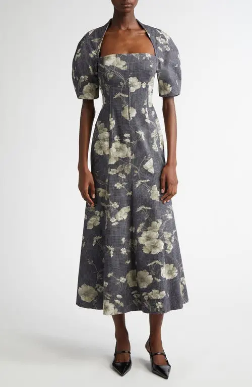 knee length dresses for ladies Grey Floral Smocked Midi Dress main image 1