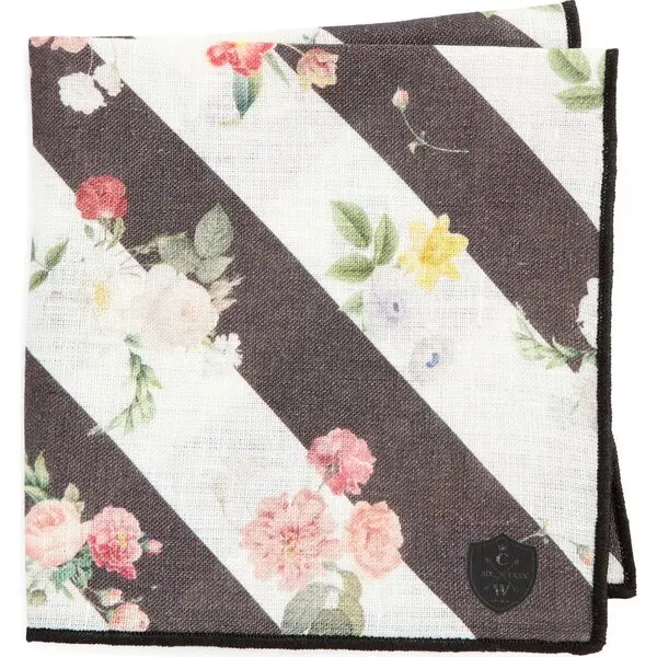 CLIFTON WILSON Print Linen Pocket Square - Black