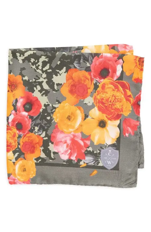 CLIFTON WILSON Floral Silk Pocket Square - Orange