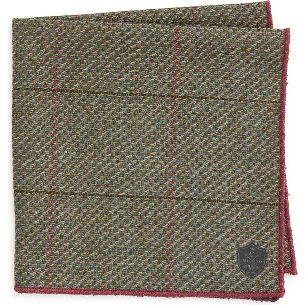 CLIFTON WILSON Plaid Wool Pocket Square - Olive