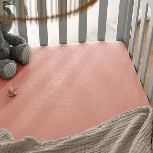 COMFY CUBS Muslin Fitted Crib Sheet - Lace Pink