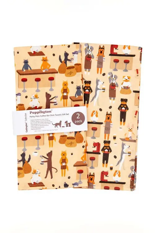 PUPPINGTON Dog & Cat Kitchen Towels - Perky Pets Coffee Bar