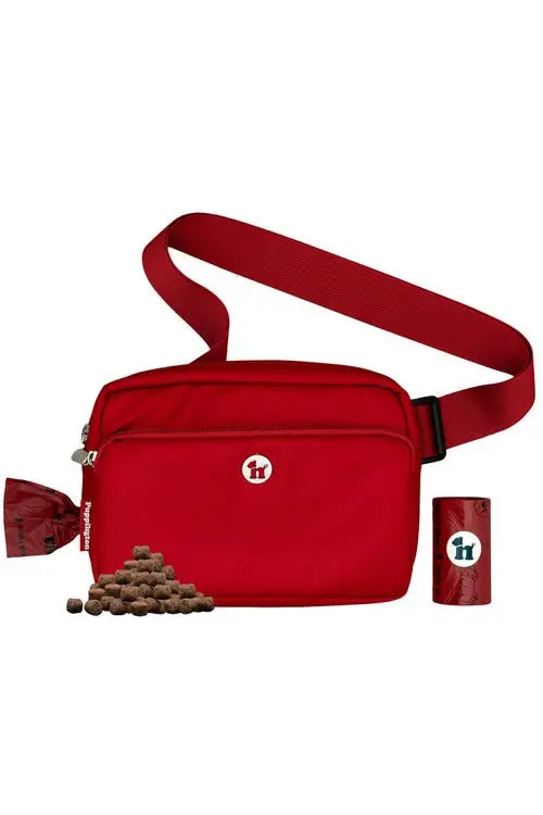 PUPPINGTON 3-in-1 Dog Walking Bag With Poop Bags - Ruby Red