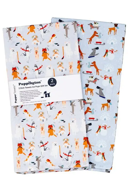PUPPINGTON Dog Kitchen Towels - Ice Pups Winter Woofs
