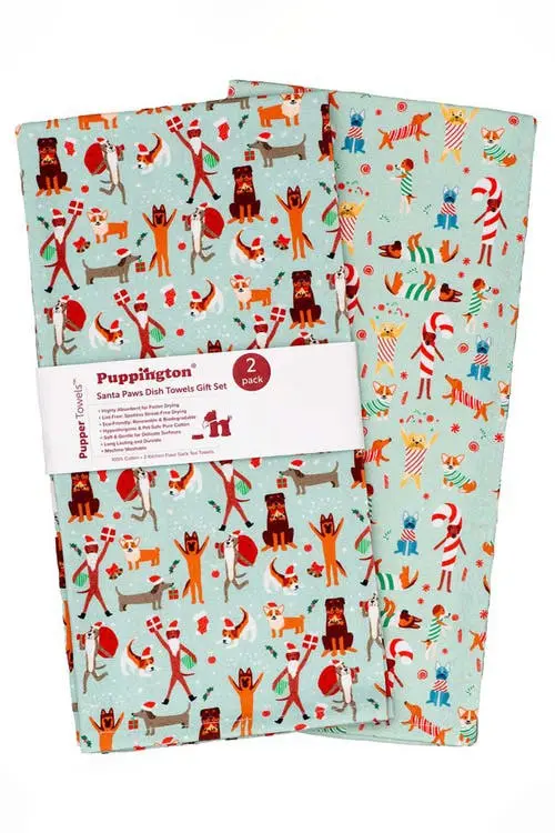 PUPPINGTON Dog Kitchen Towels - Santa Paws & Candy Canines