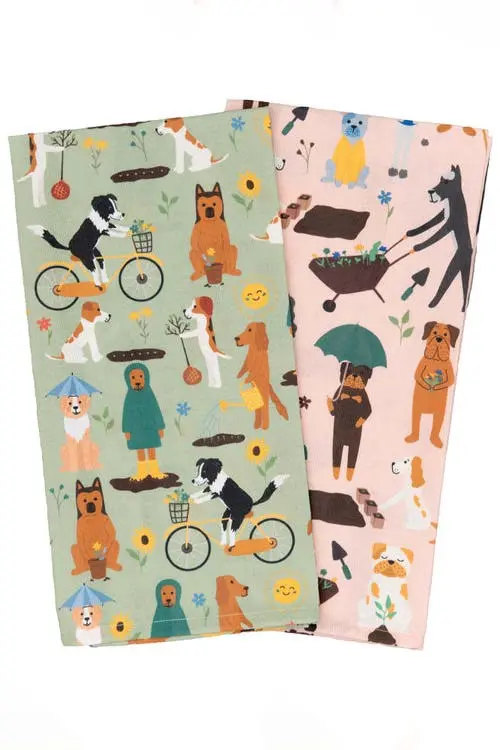 PUPPINGTON Dog Kitchen Towels - Spring Pups