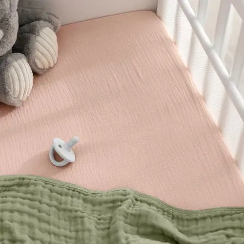 COMFY CUBS Muslin Fitted Bassinet Crib Sheet - Blush