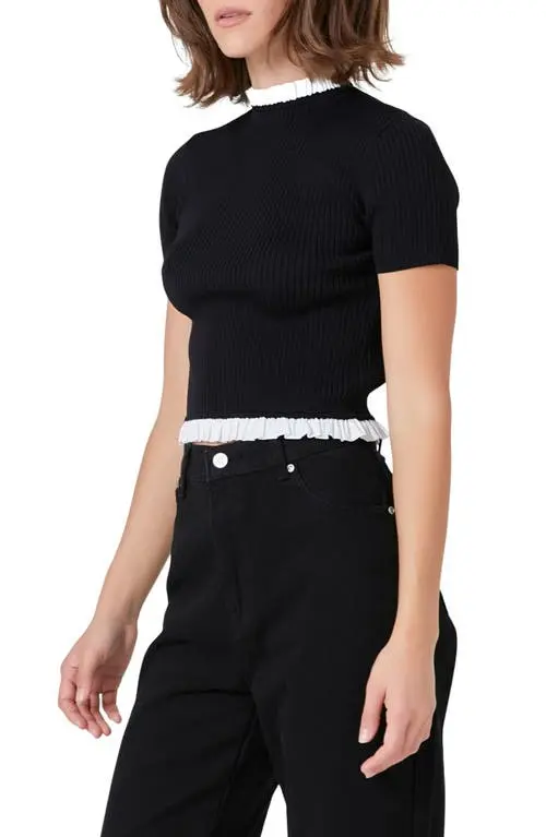 Endless Rose Contrast Ruffle Rib Knit Crop Top